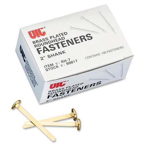 Oic Brass Plated Roundhead Fasteners - 2" Length - 100 / Box - Brass ...